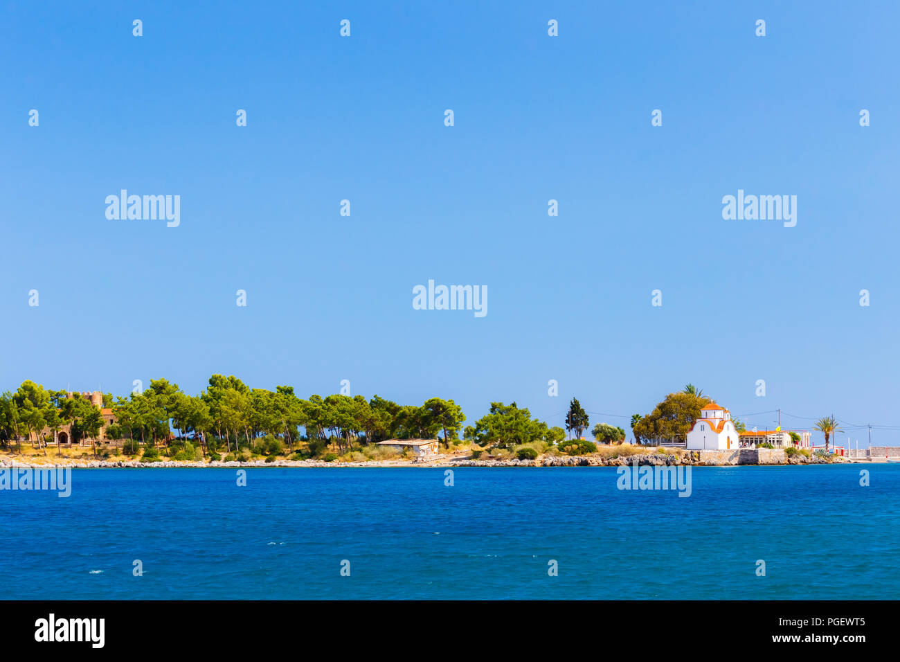 Cranae or Marathonisi island with Tzanetakis medieval tower, an island ...