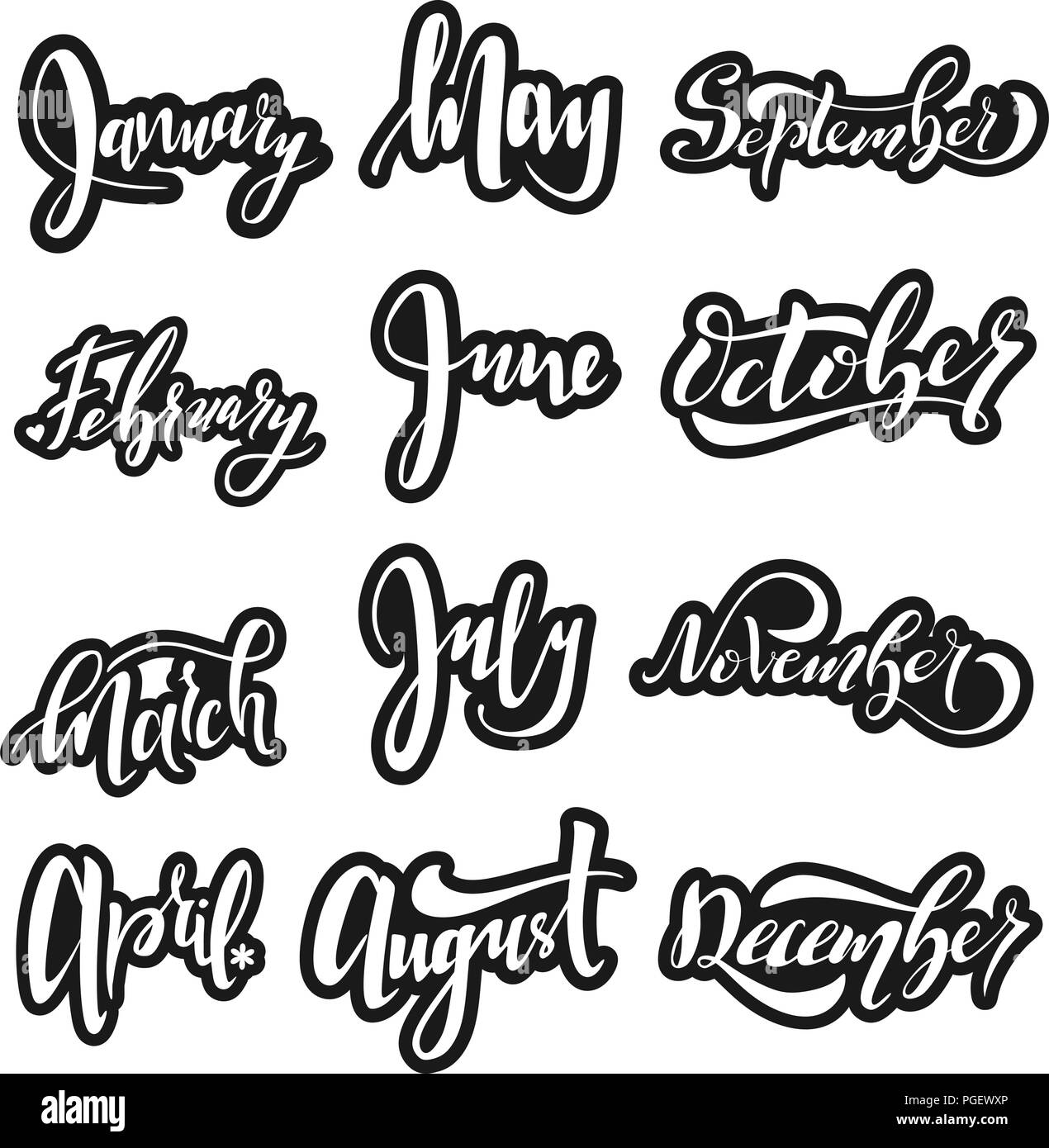 hand lettering calendar sign new year month logo vector lettering ...