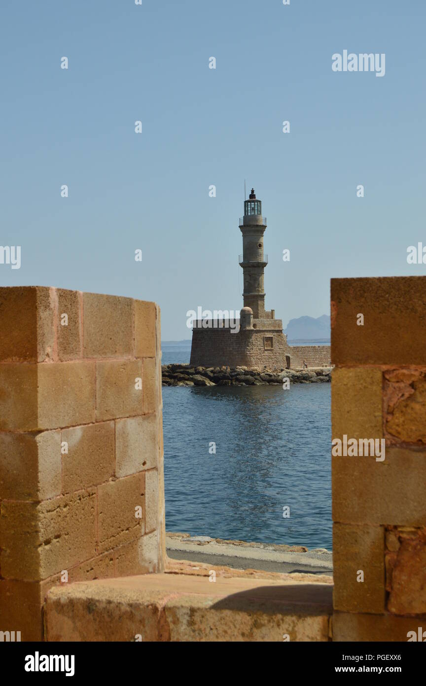 Magnificent Views Of The Antiquity Lighthouse In The Port Of Chania ...