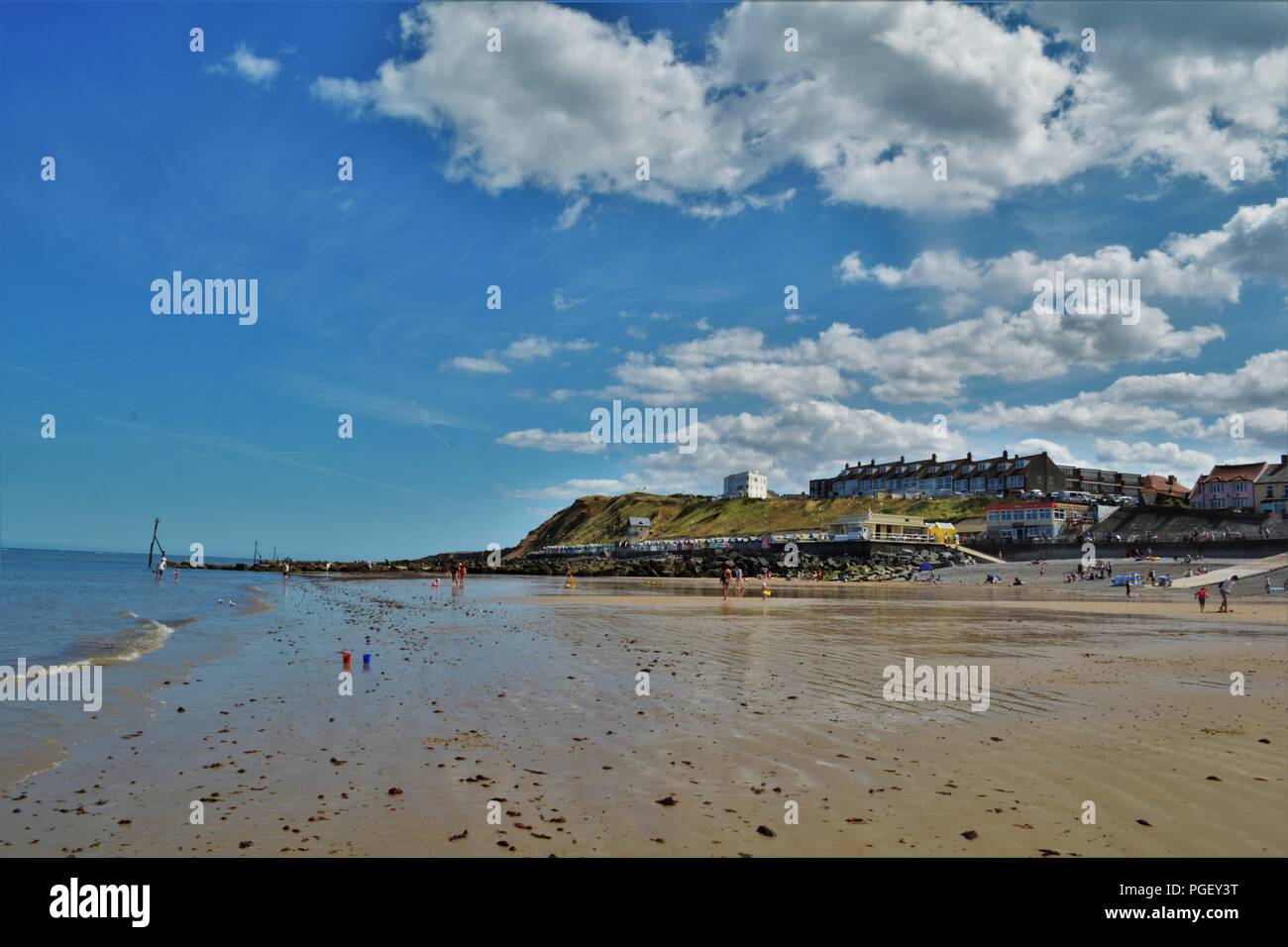 View along Sheringham beach North Norfolk seaside town Stock Photo - Alamy