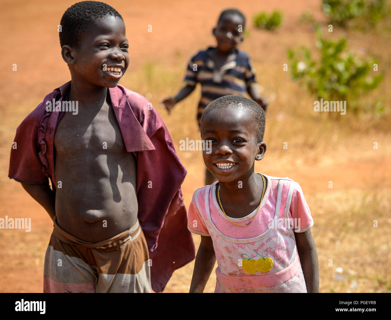 GHANI, GHANA - JAN 14, 2017: Unidentified Ghanaian children smile in a ...