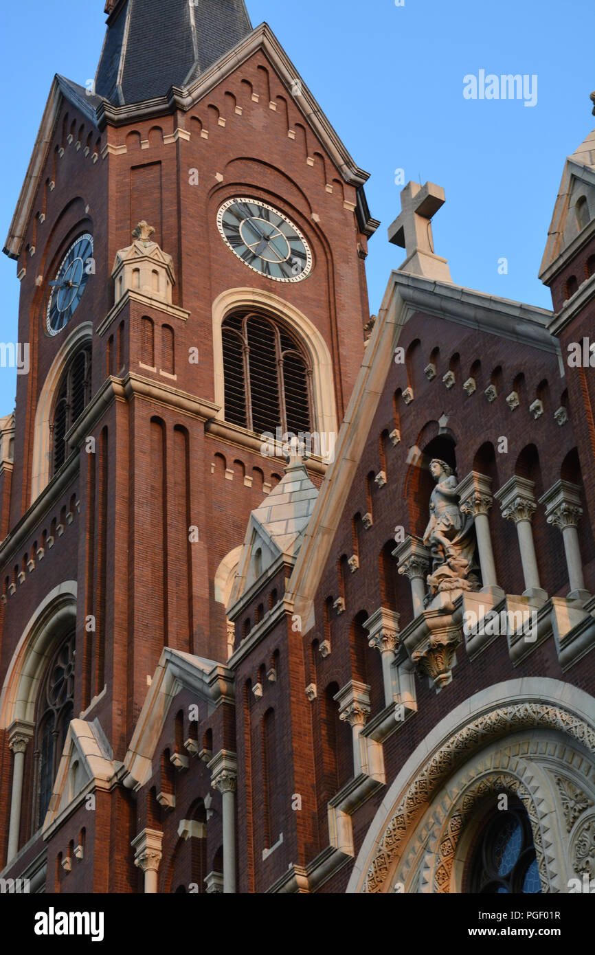 Architectural detail of St. Michael's Catholic Church in Chicago, one ...