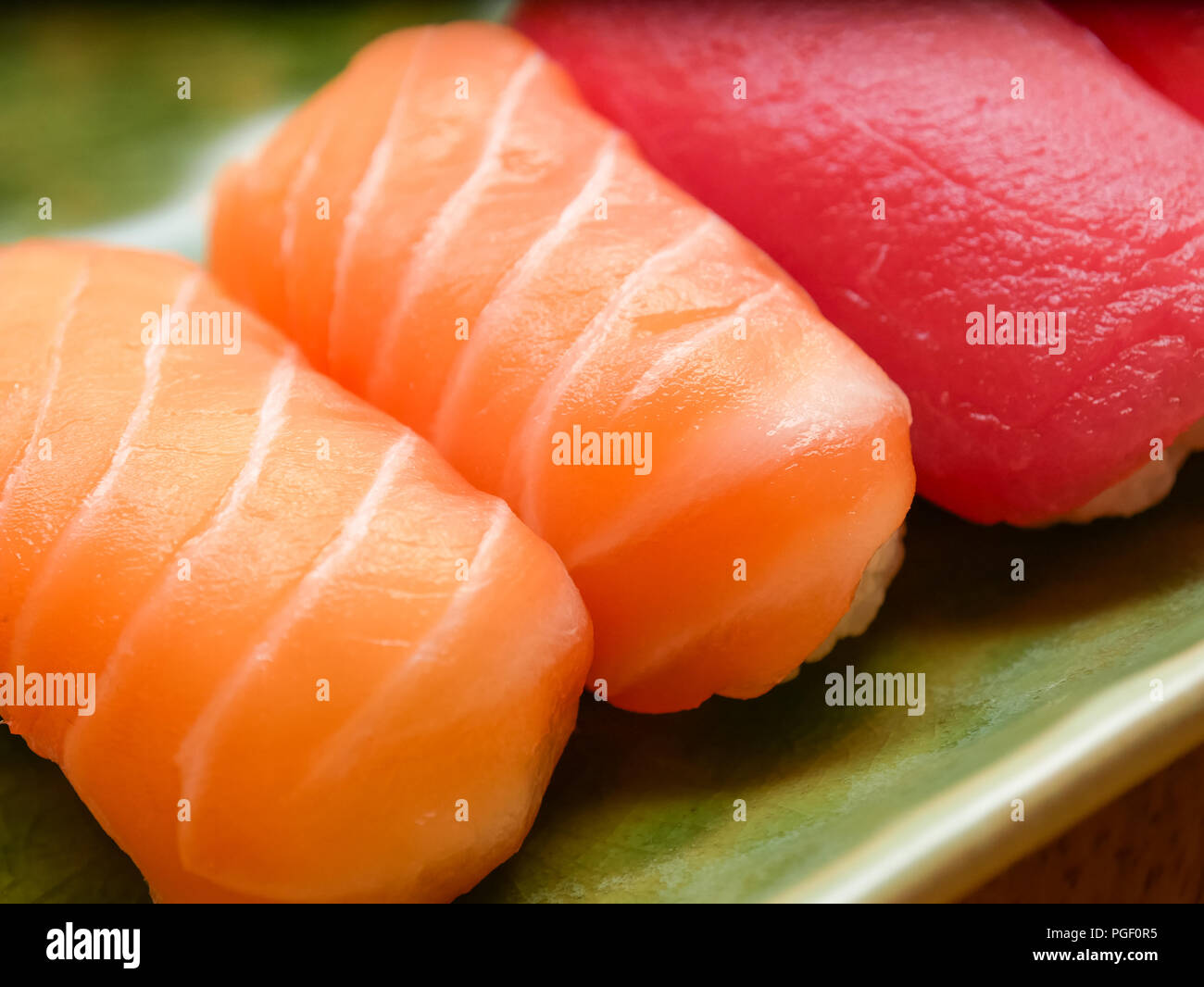 japanese food salmon and tuna sushi delicious Stock Photo - Alamy