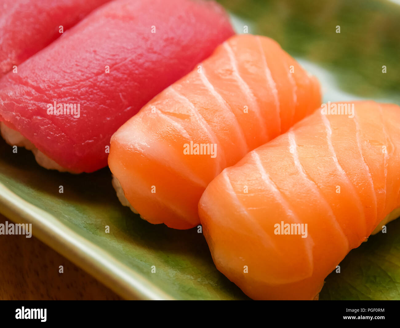 japanese food salmon and tuna sushi delicious Stock Photo - Alamy