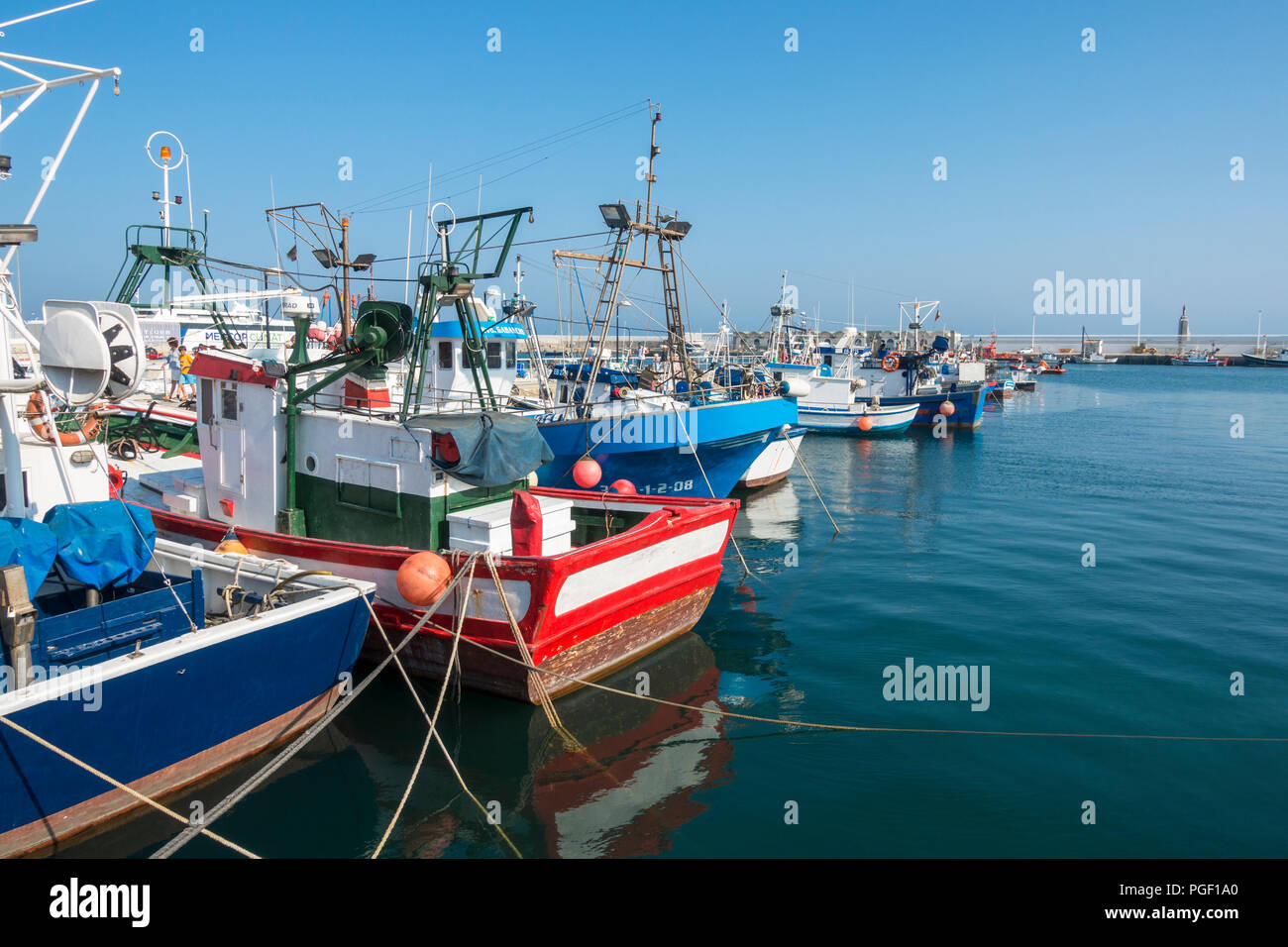Tarifa Spain. Small fishing boats at the fishing port of Tarifa, Costa ...
