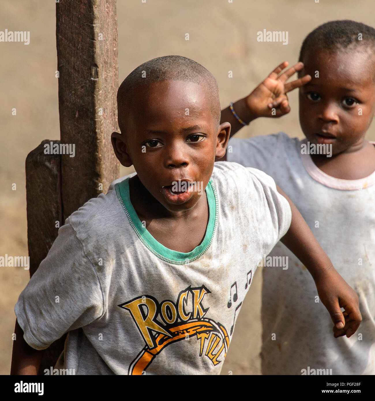 ACCRA, GHANA - JAN 8, 2017: Unidentified Ghanaian kids in dirty clothes ...