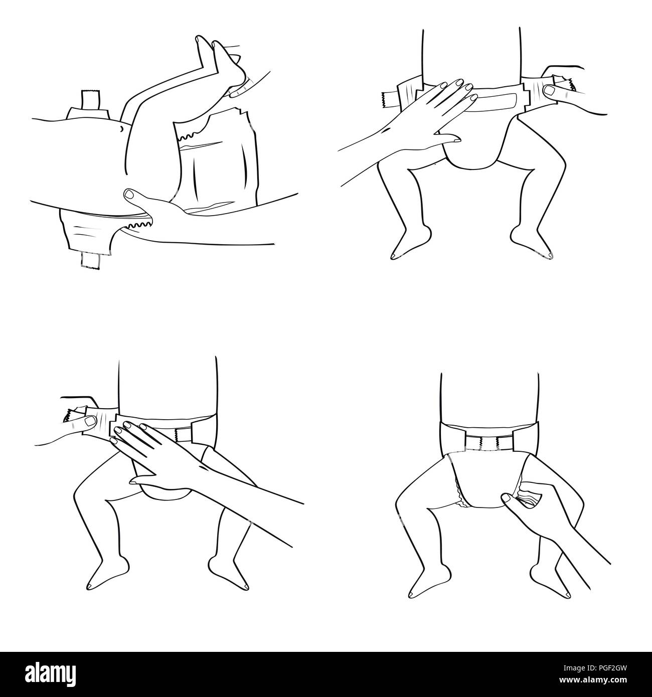 How to wear a diaper on a baby, sketch illustration steps. Simple ...