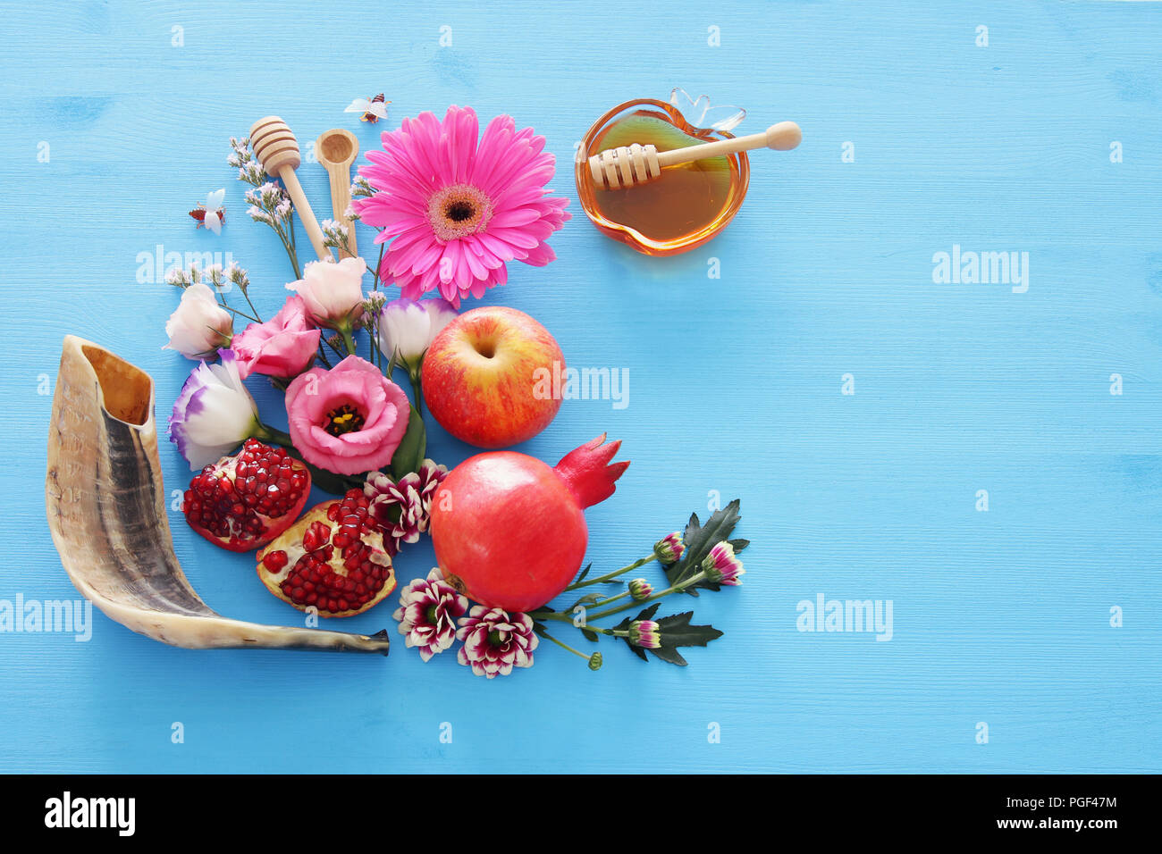 Rosh hashanah (jewish New Year holiday) concept. Traditional symbols ...