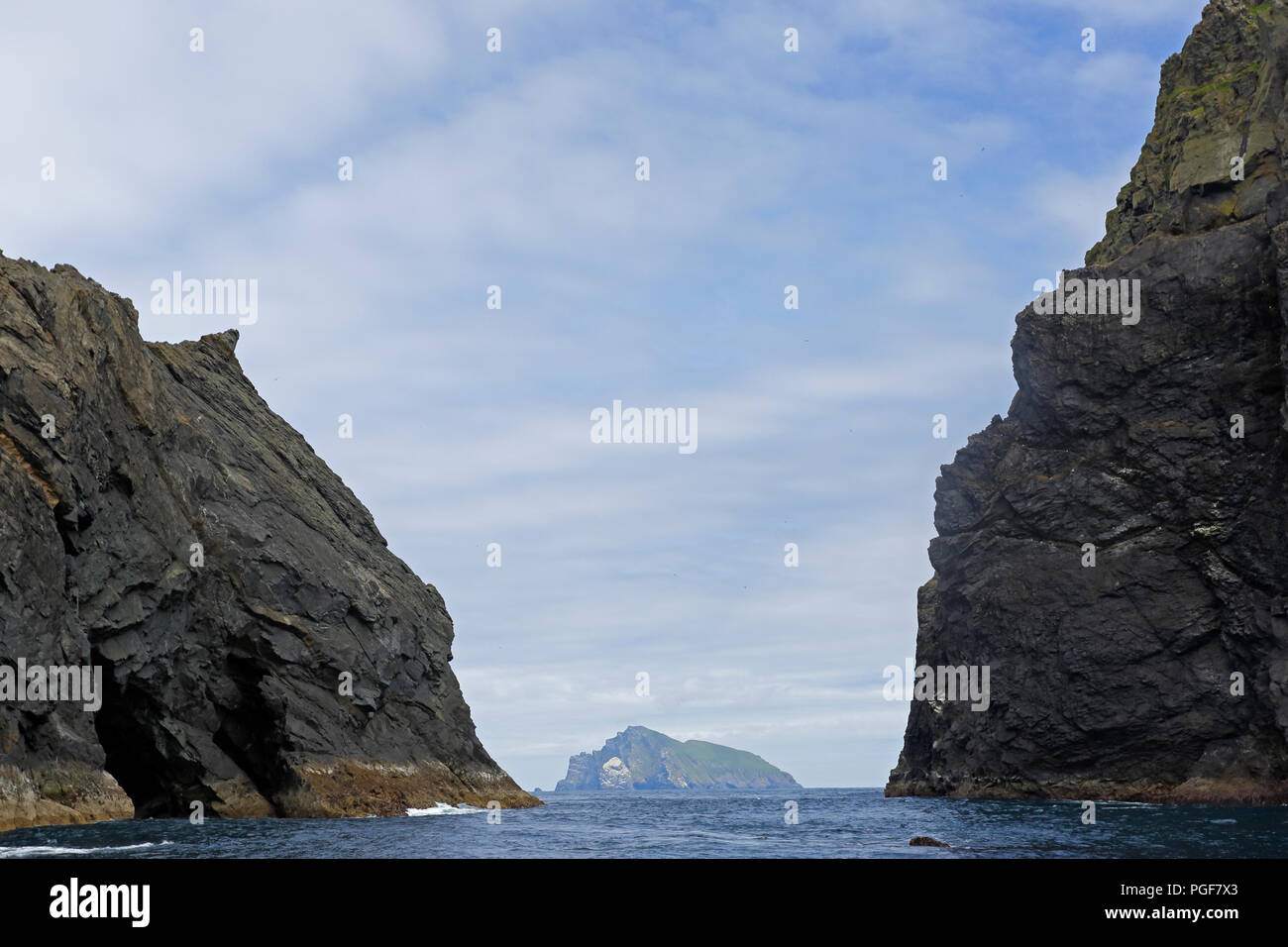View of Boreray through the Soay Gap St Kilda Outer Hebrides Stock ...
