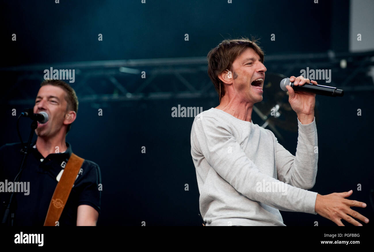 Flemish pop band Clouseau at the Suikerrock festival in Tienen (Belgium ...