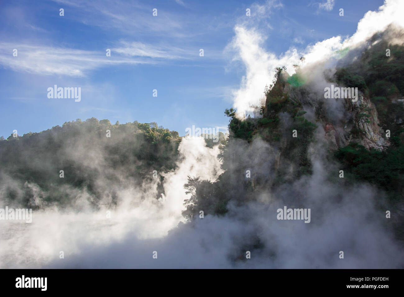 Frying Pan Lake, Waimangu Volcanic Valley, New Zealand. Steam rising ...