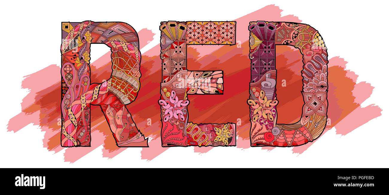 Hand-painted art design. Hand drawn illustration word RED for t-shirt ...