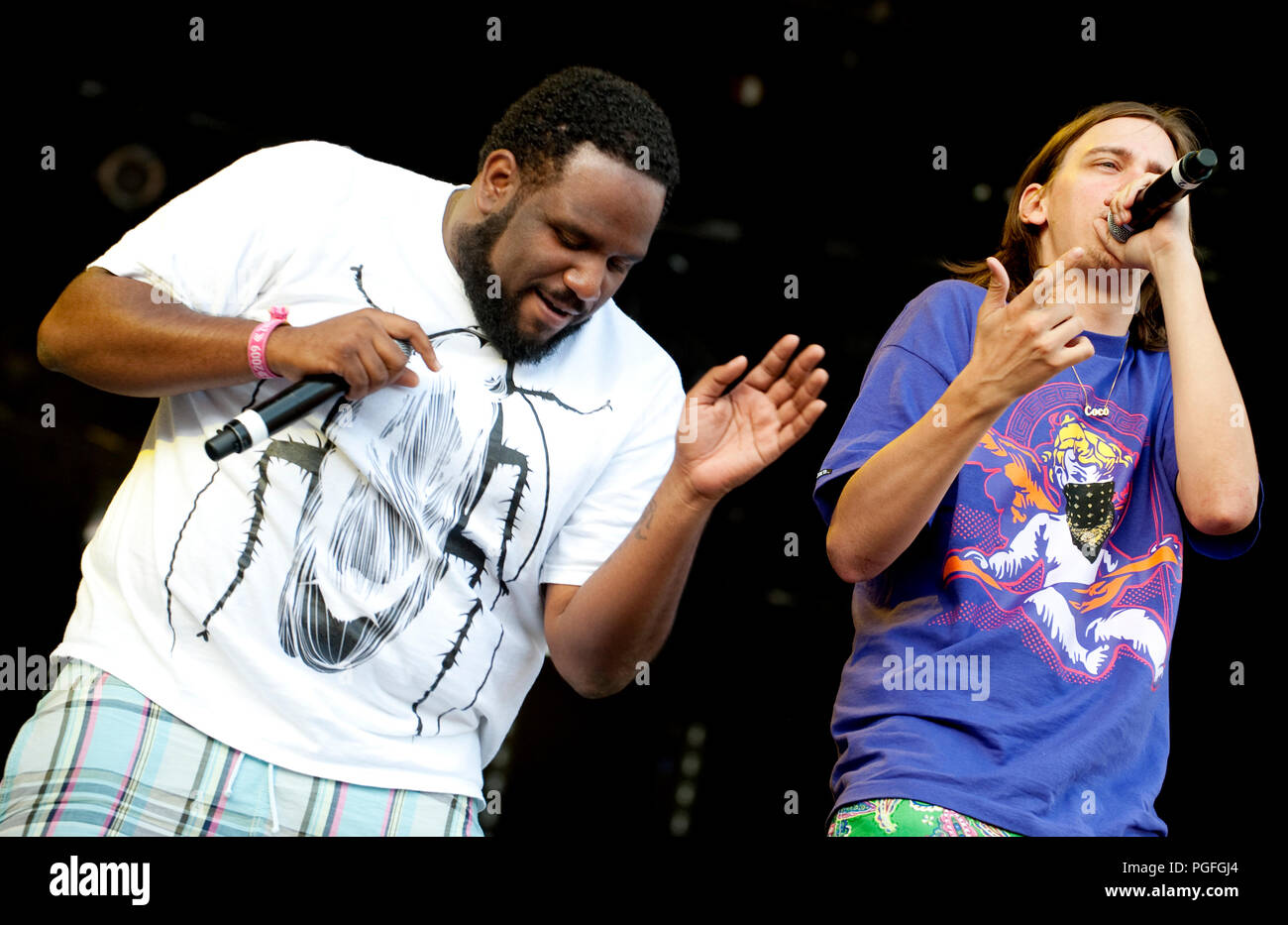 Dutch rap group De Jeugd Van Tegenwoordig performing at the Suikerrock ...