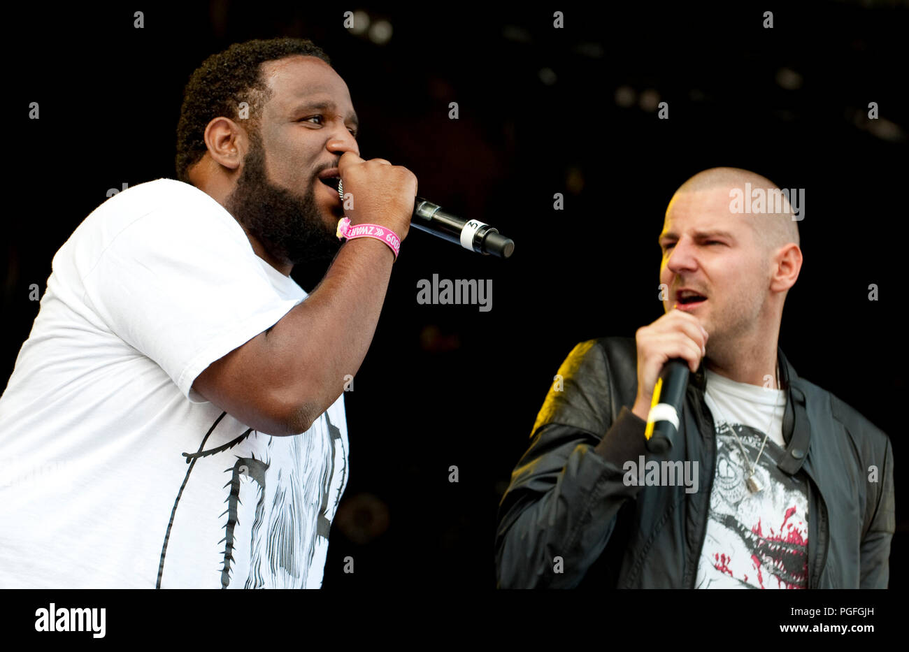 Dutch rap group De Jeugd Van Tegenwoordig performing at the Suikerrock ...