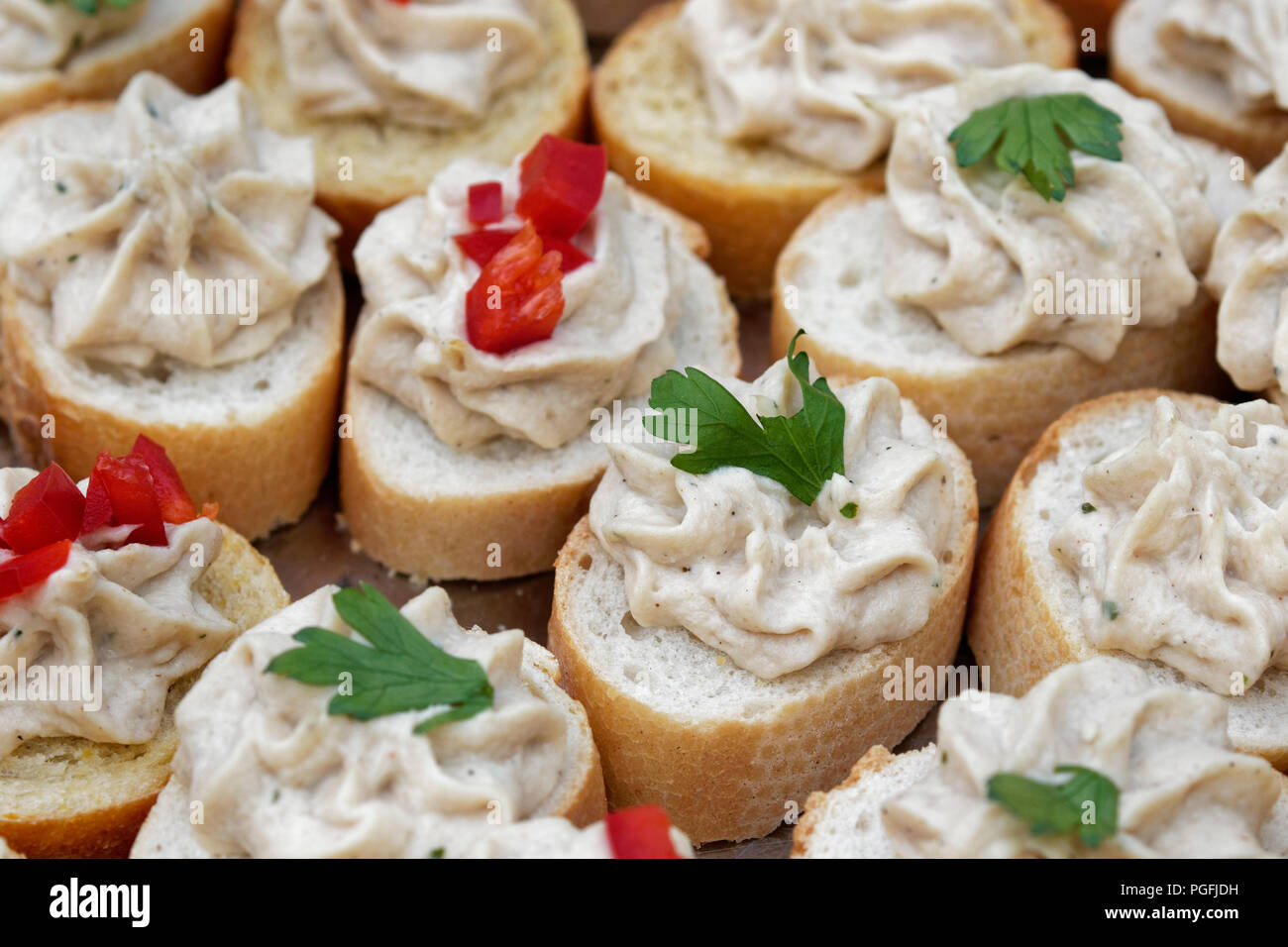 Trout pate (kanapee) on the Gacka River, Croatia Stock Photo - Alamy