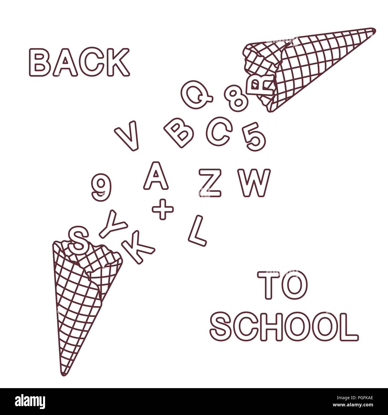 Back to school. Vector illustration with ice cream cones, letters ...