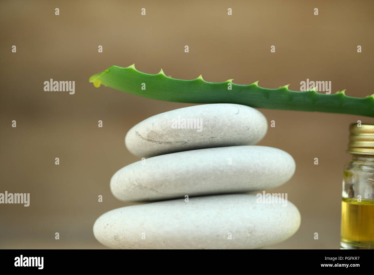 aloe oil spa therapy wood background Stock Photo - Alamy