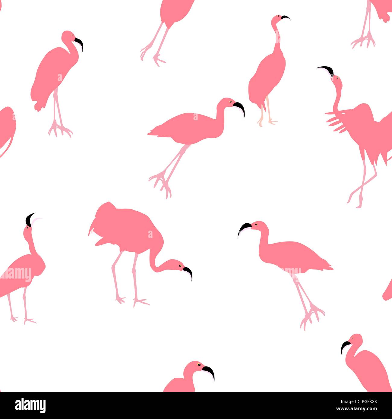 Colorful pink flamingo isolated on white background. Seamless pattern ...