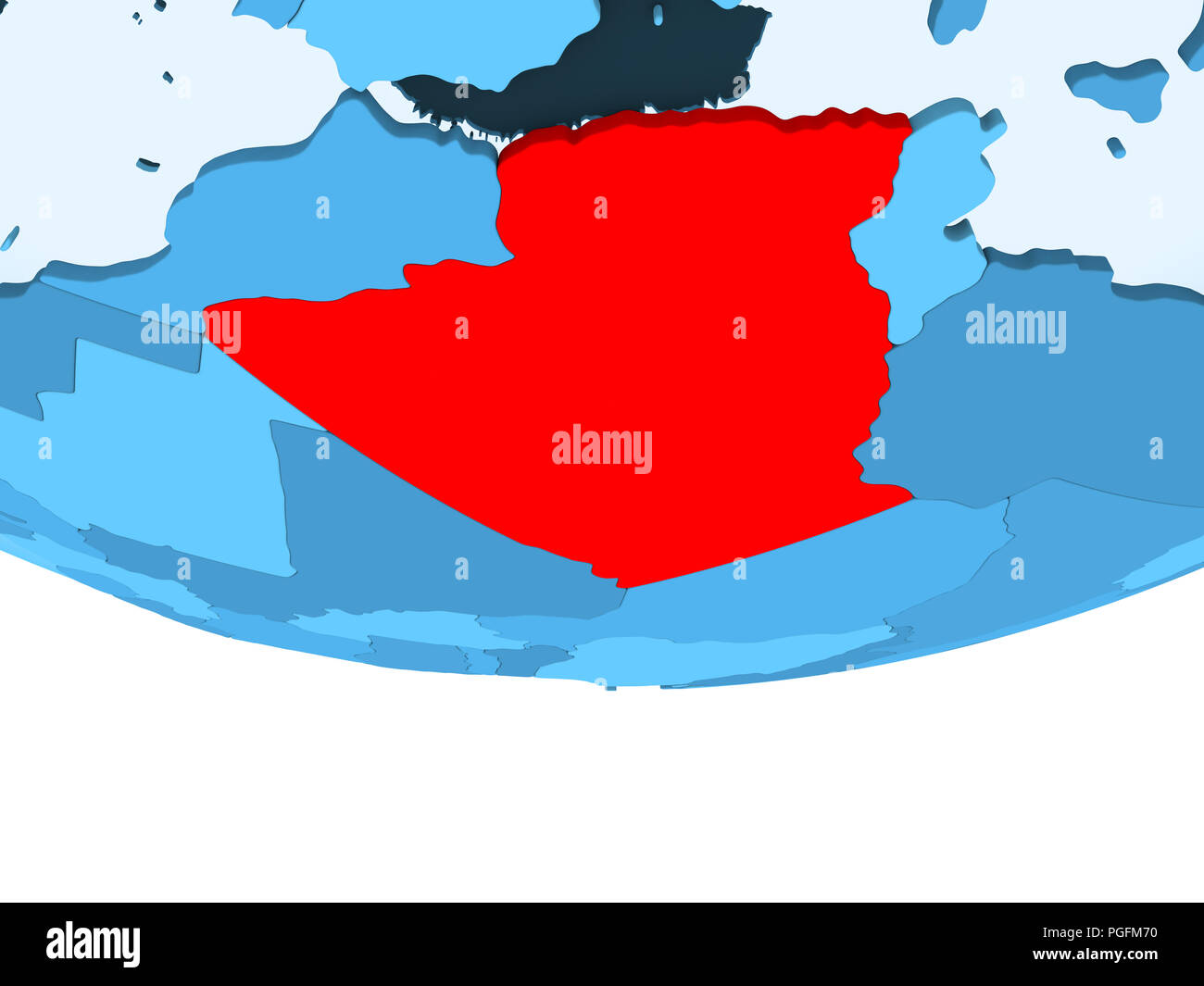 Illustration of Algeria highlighted in red on blue globe with ...
