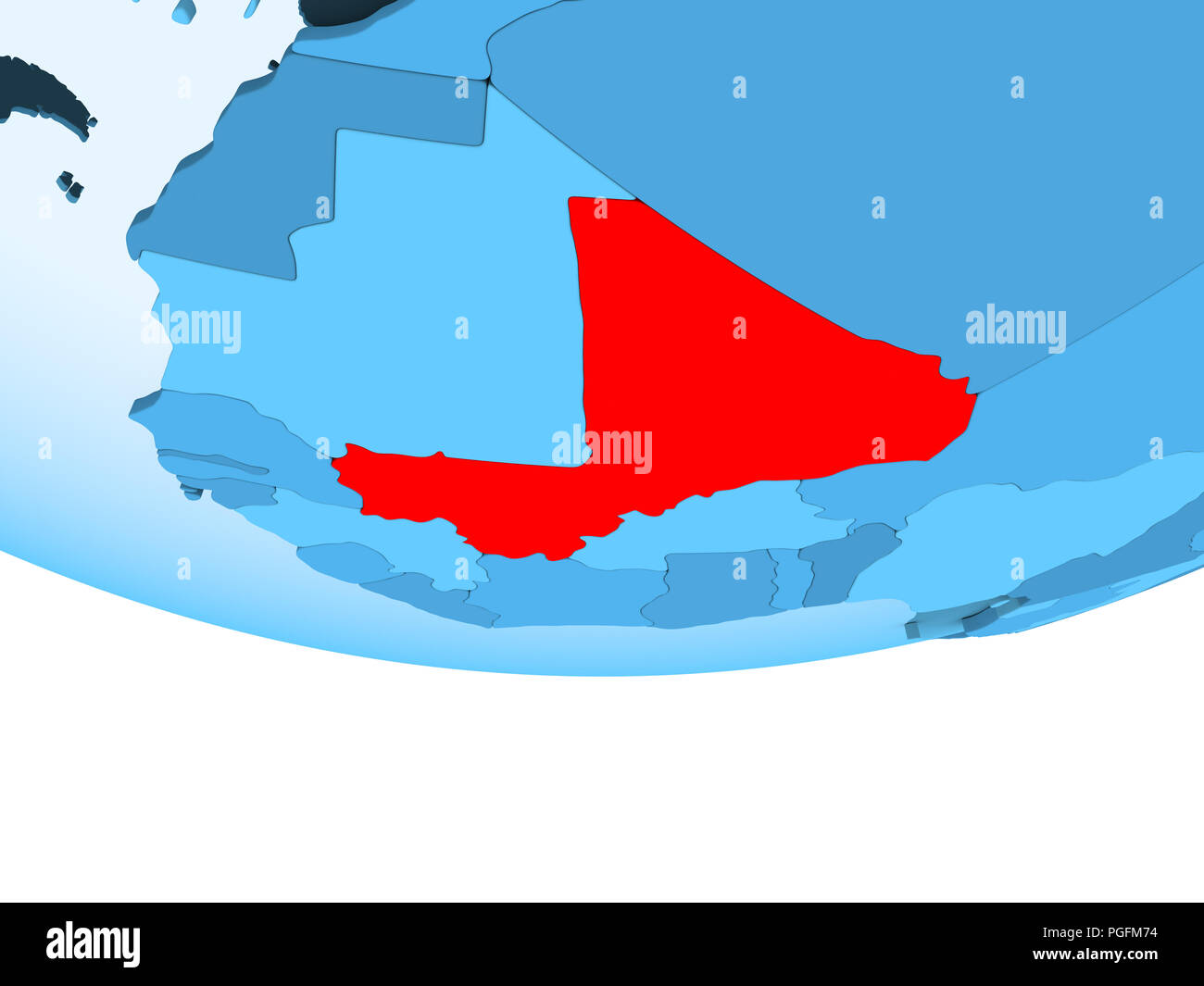 Illustration of Mali highlighted in red on blue globe with transparent ...