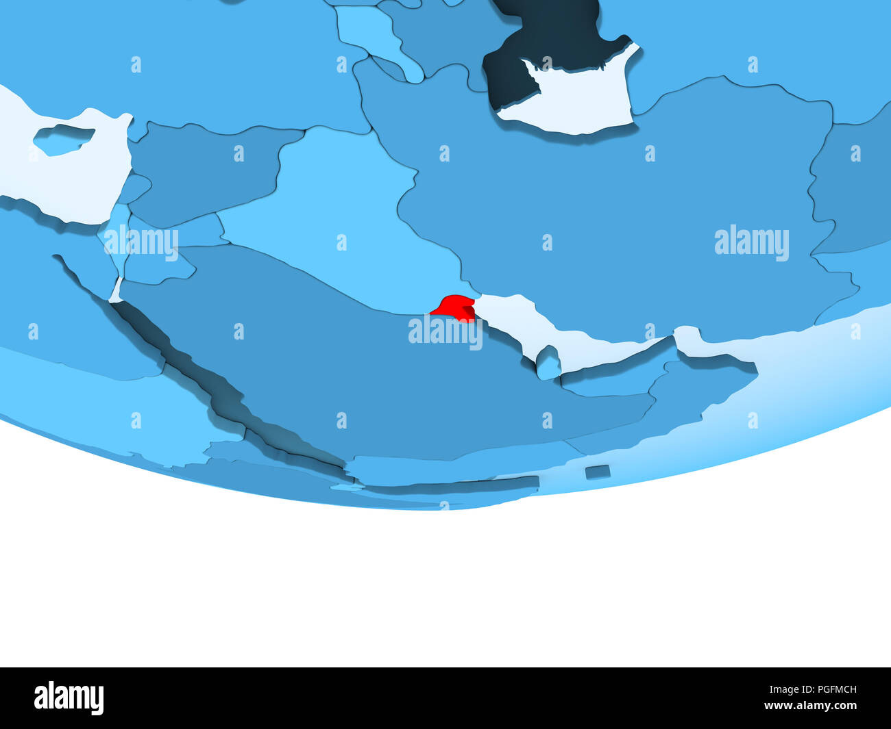 Illustration of Kuwait highlighted in red on blue globe with ...