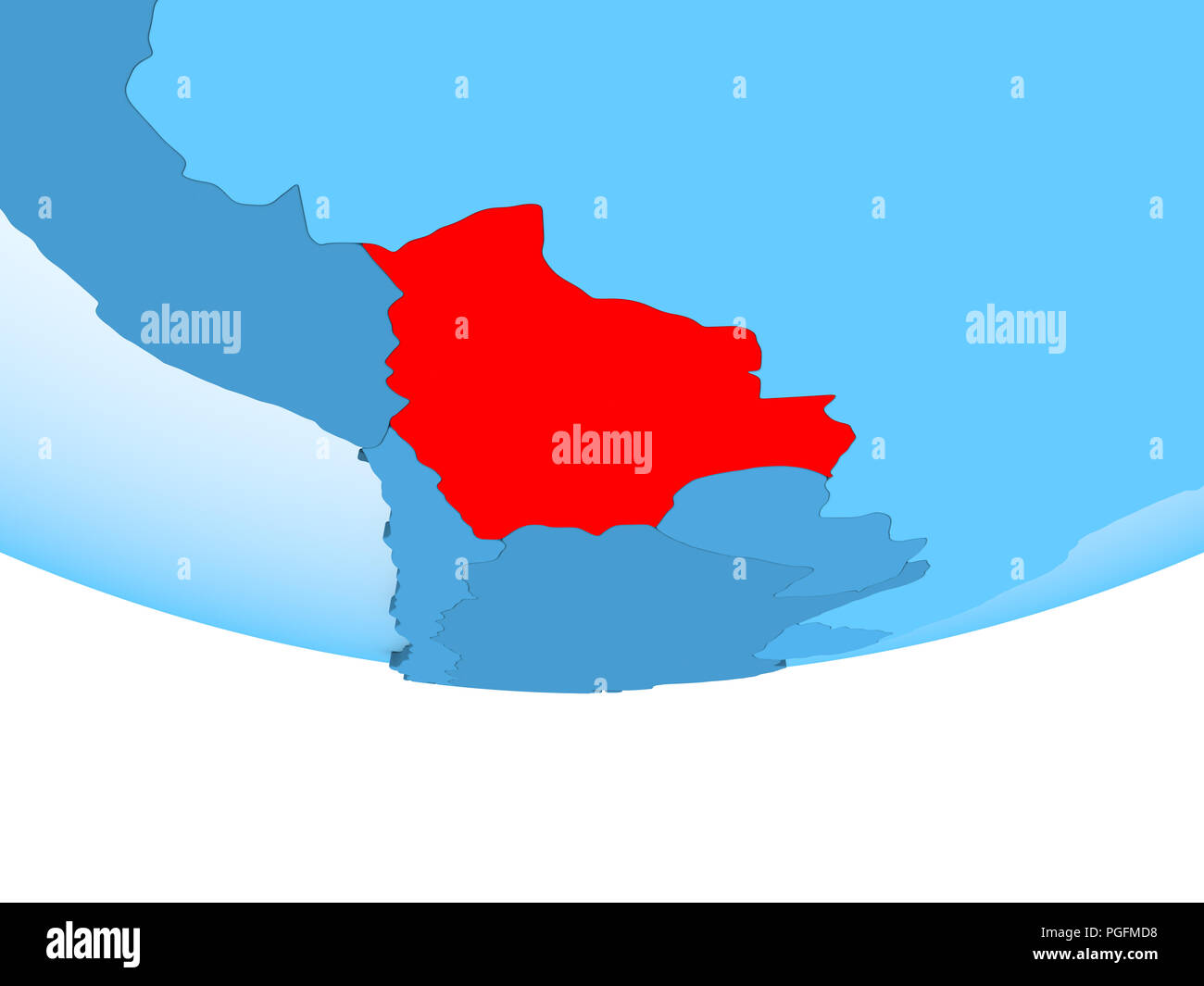 Illustration of Bolivia highlighted in red on blue globe with ...