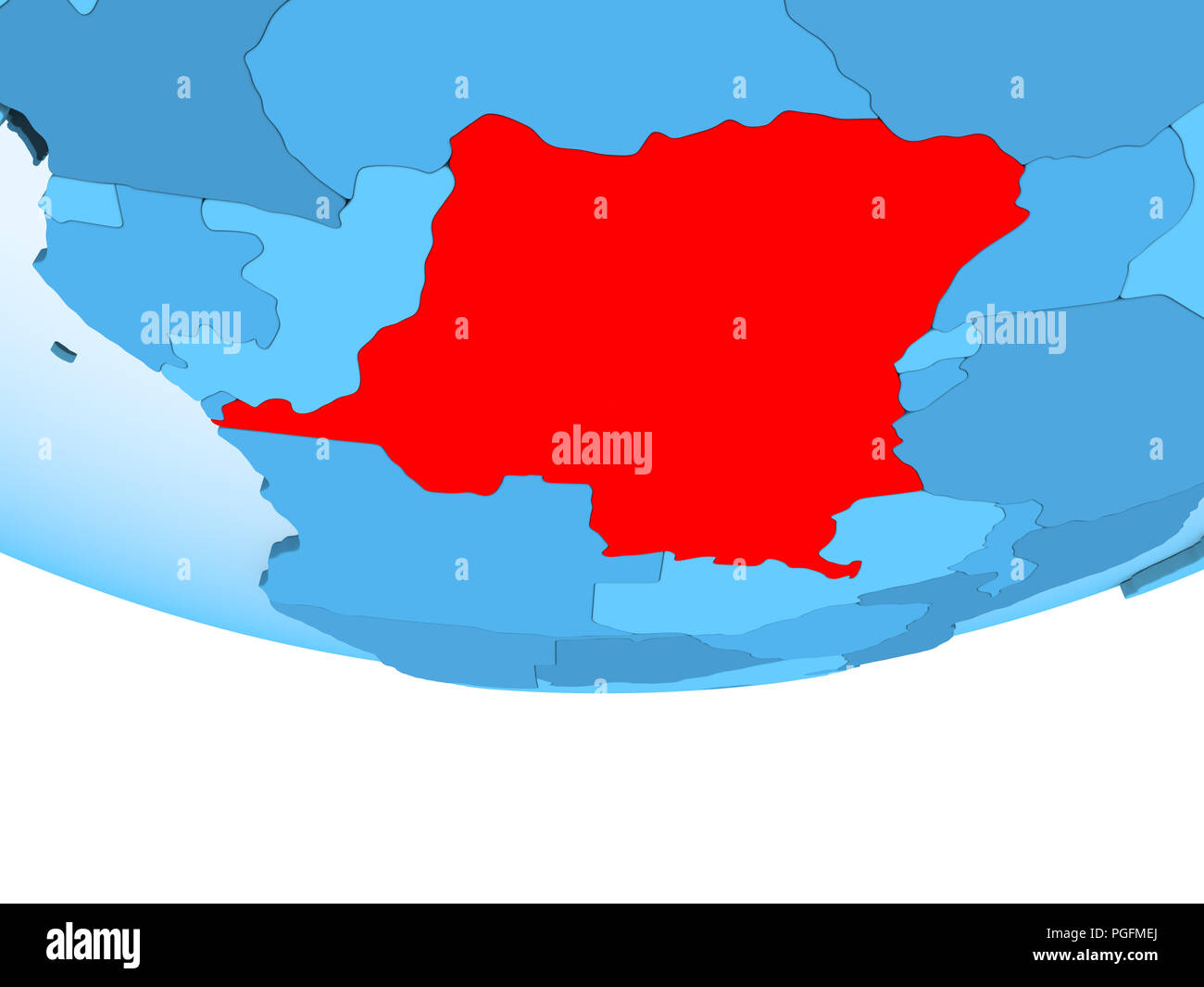 Illustration of Democratic Republic of Congo highlighted in red on blue ...