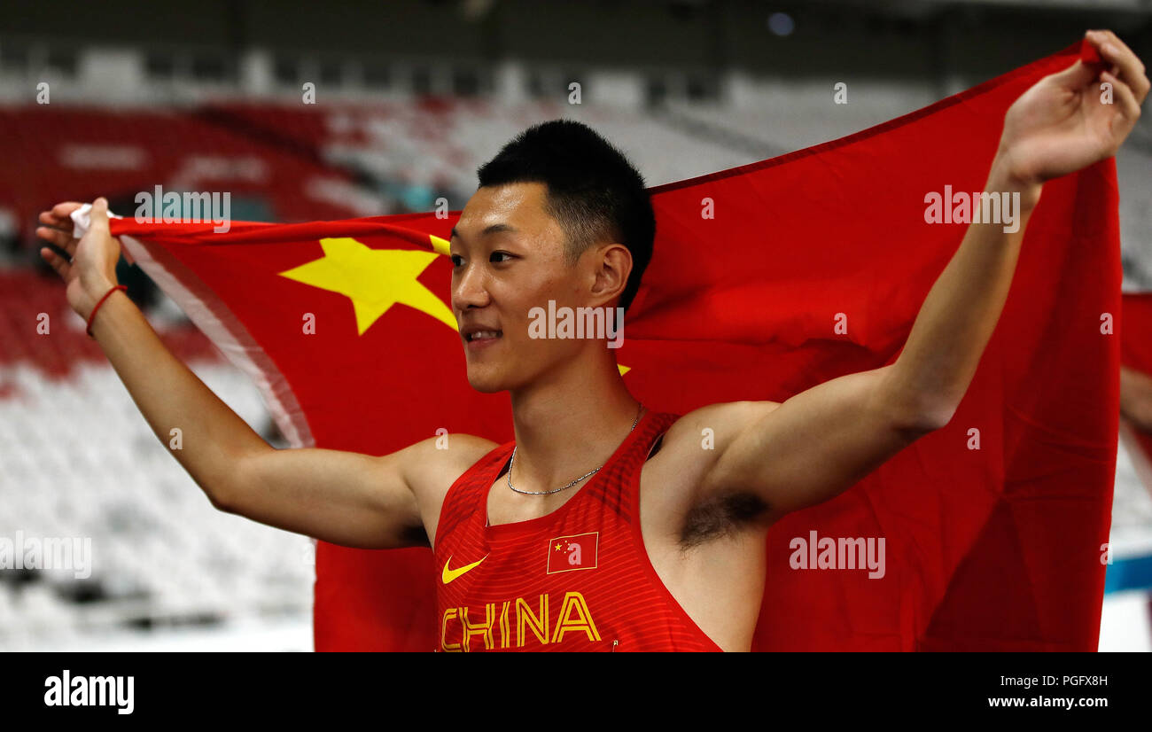 Jakarta. 26th Aug, 2018. Wang Jianan of China celebrates after the men ...