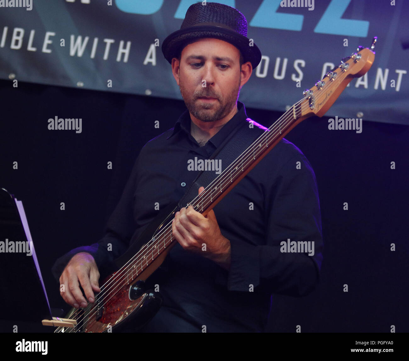 New York City, New York, USA. 24th Aug, 2018. Jazz bass player RYAN ...