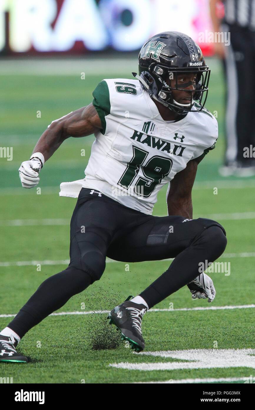 August 25, 2018: Hawaii's Jo Jo Ward runs a route against Colorado ...