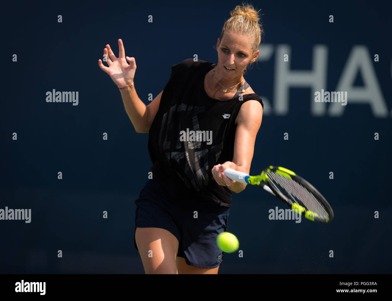 Kristyna Pliskova of the Czech Republic practices ahead of the 2018 US ...