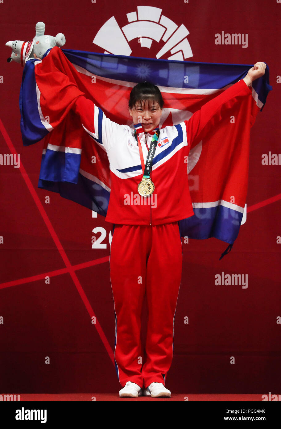 27th Aug, 2018. NK's gold in women's 75kg weightlifting North Korea's ...
