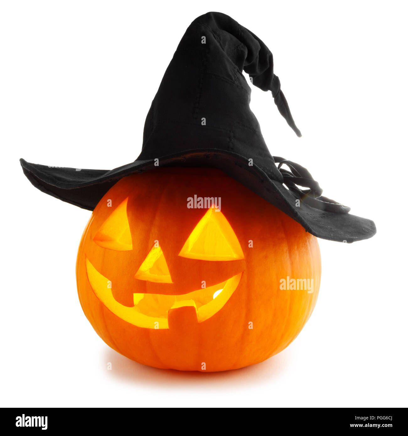 Jack O Lantern Halloween pumpkin with witches hat isolated on white ...