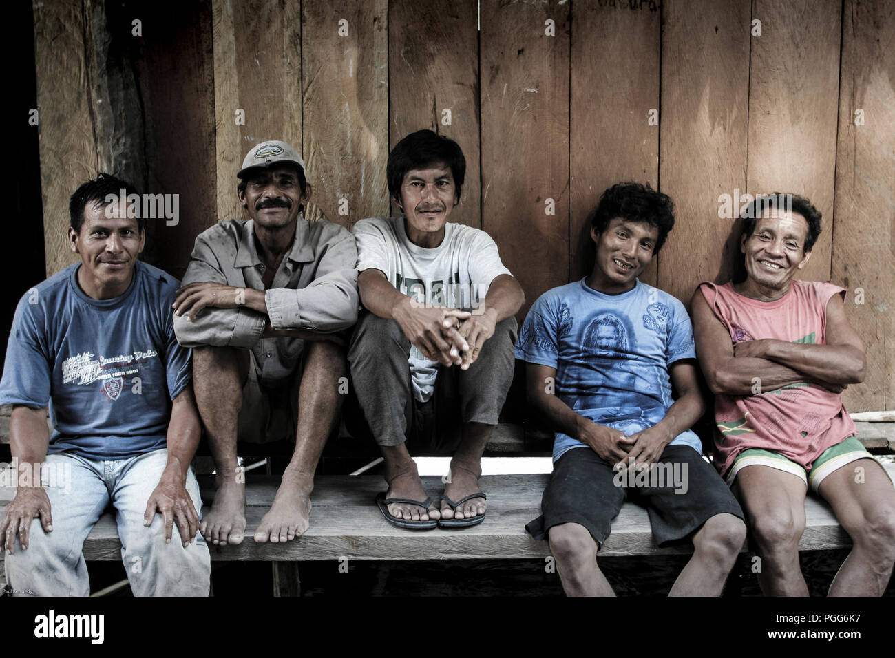 Portrait of local men in the Amazon rain forest near Lagunas, Amazonas ...