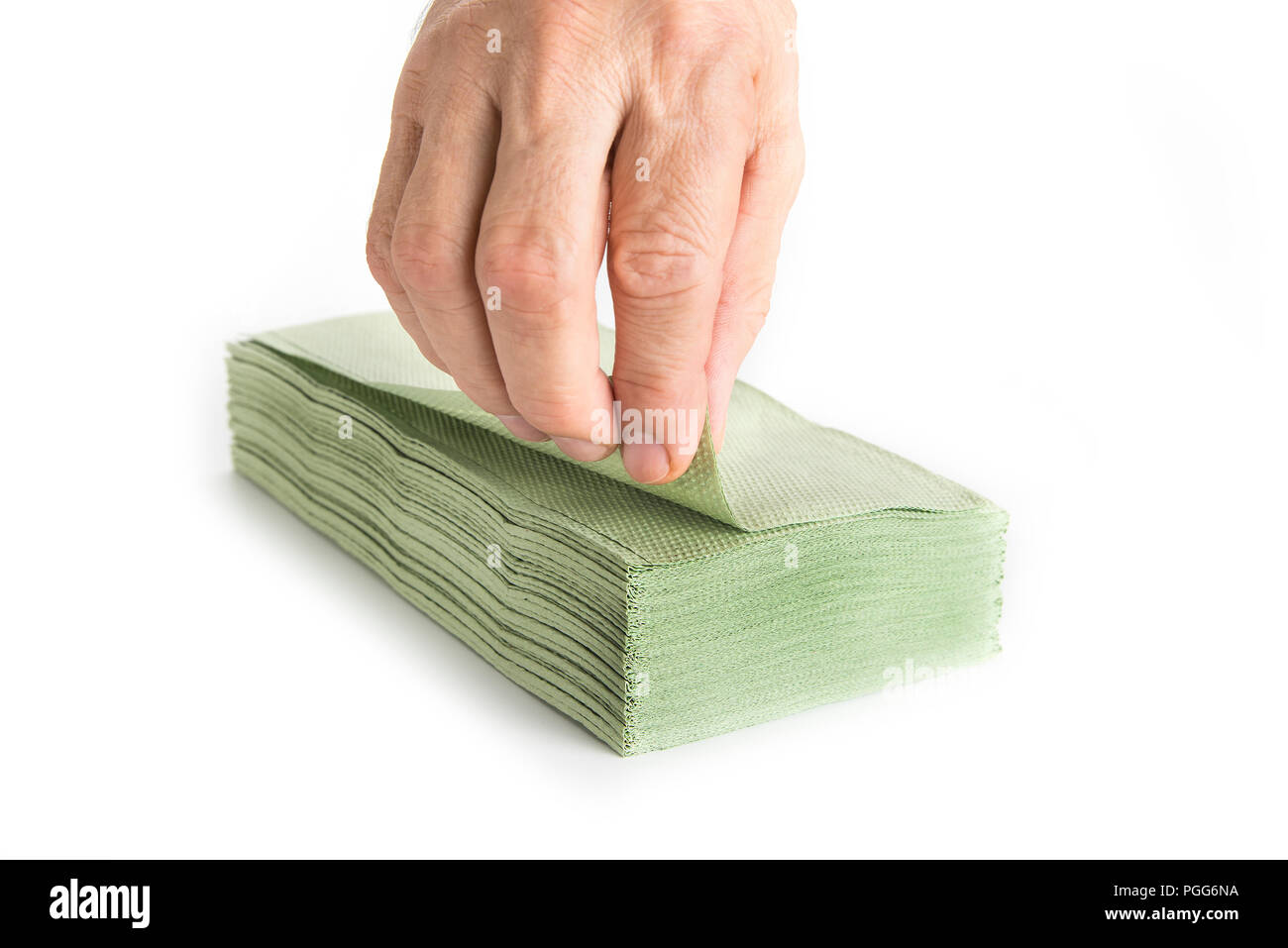 Stack of green paper towel on the white Stock Photo - Alamy