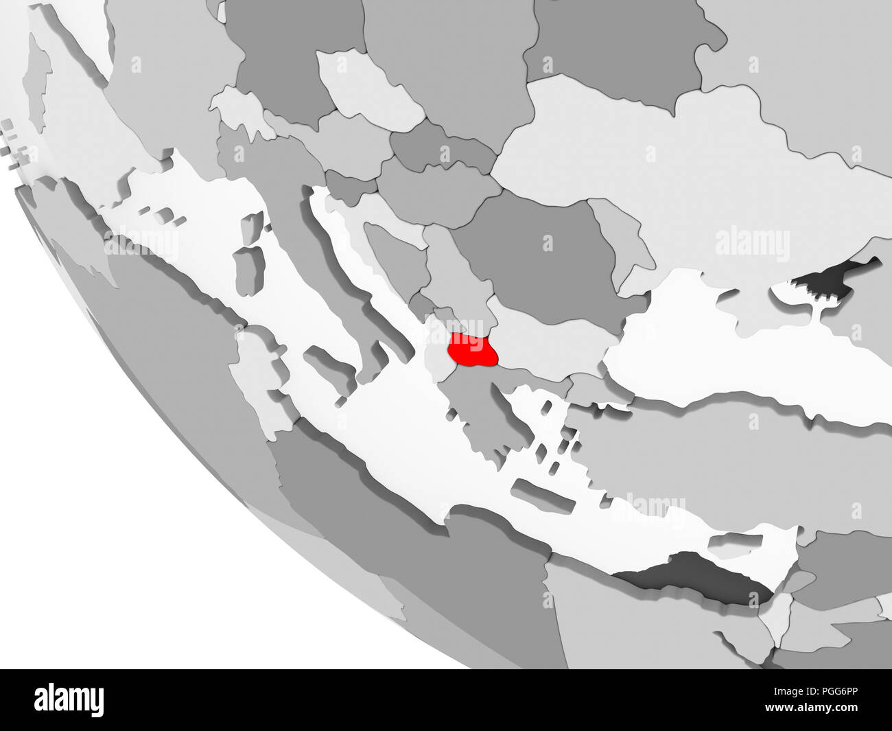 Macedonia in red on simple grey political globe with visible country ...