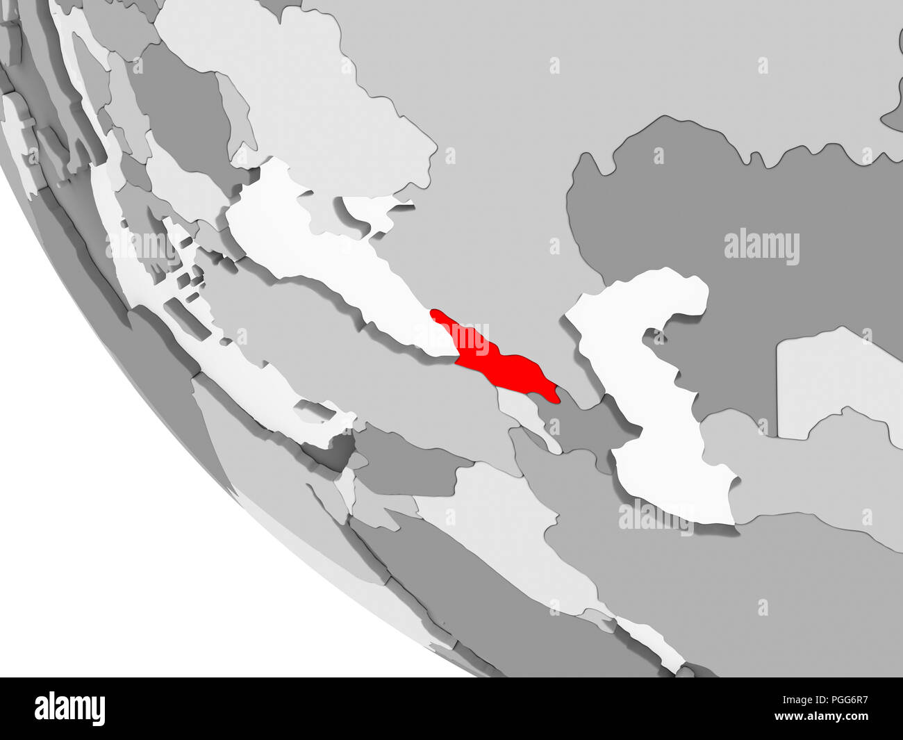 Georgia in red on simple grey political globe with visible country ...