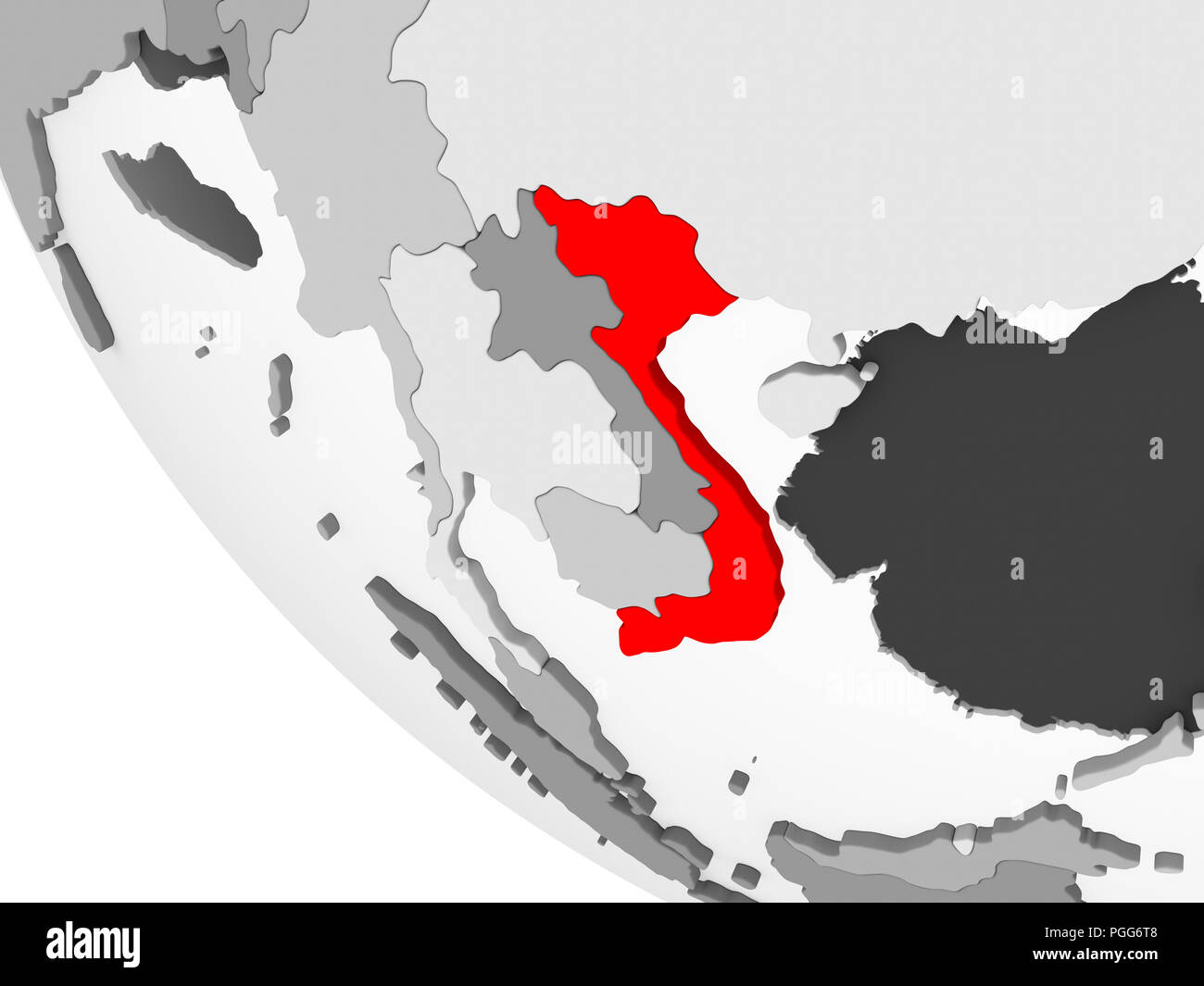 Vietnam in red on simple grey political globe with visible country ...