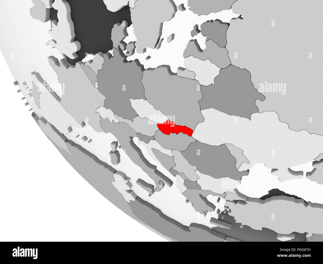 Slovakia in red on simple grey political globe with visible country ...