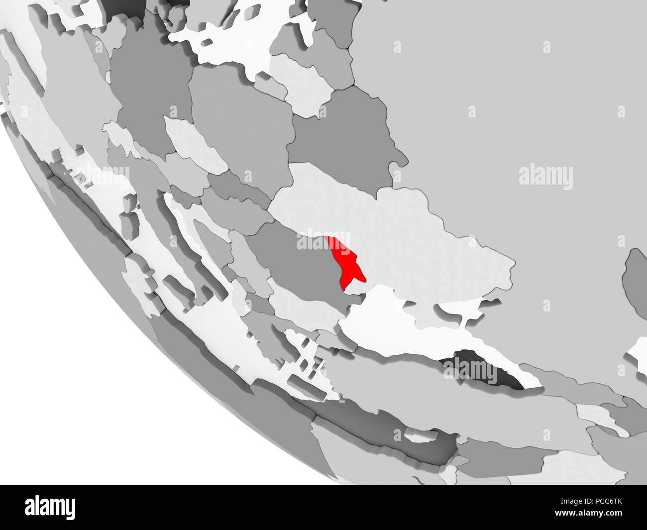 Moldova in red on simple grey political globe with visible country ...