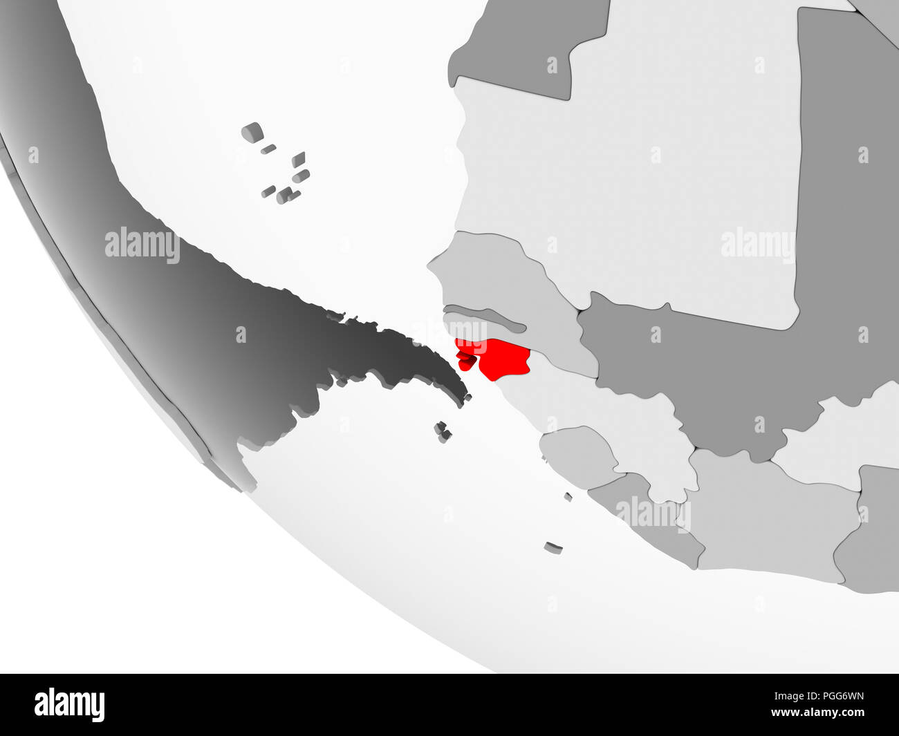 Guinea-Bissau in red on simple grey political globe with visible ...