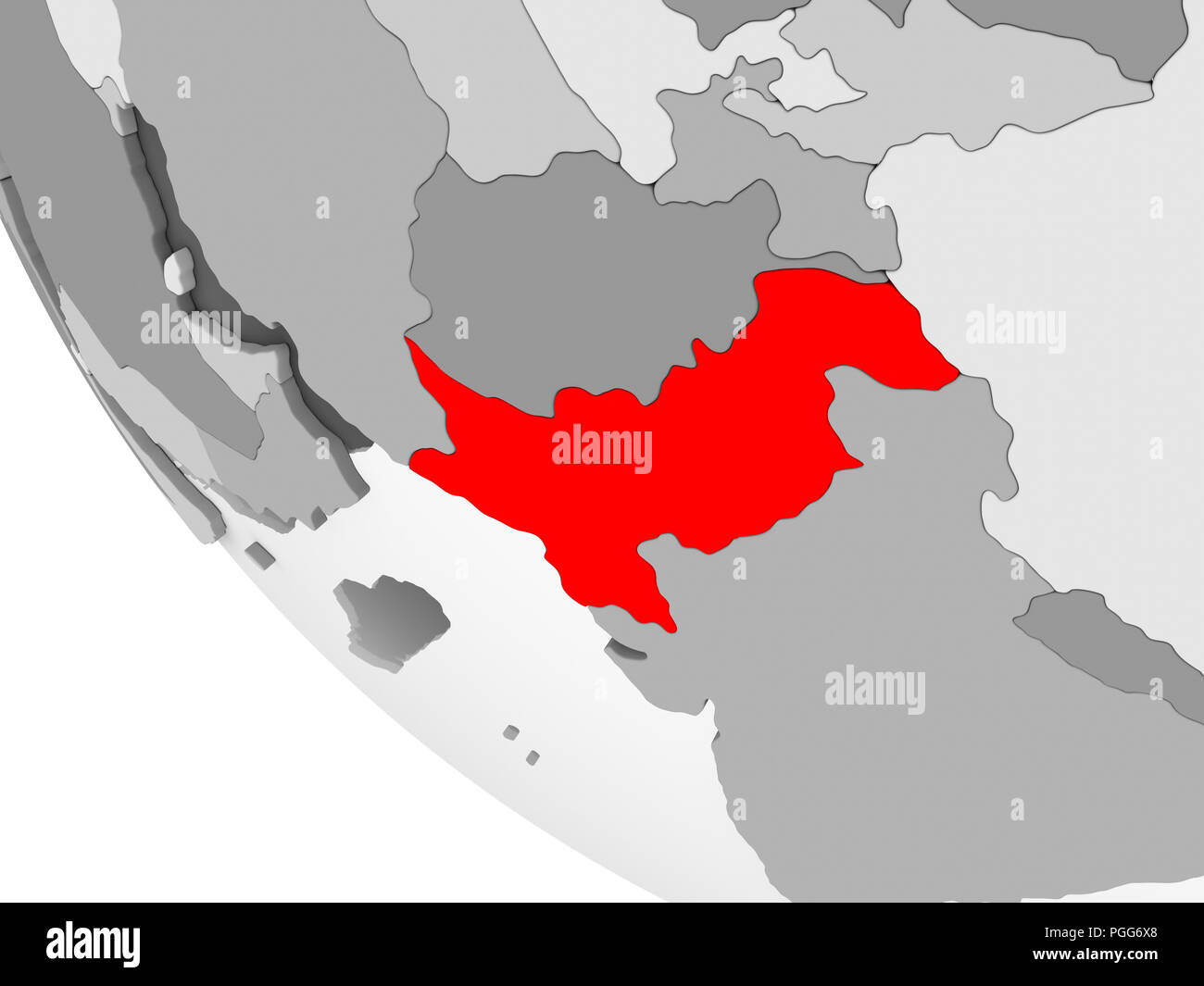 Pakistan in red on simple grey political globe with visible country ...