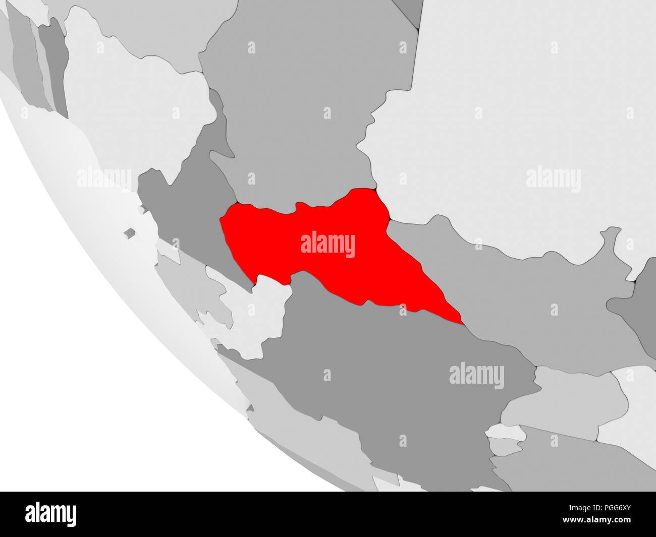 Central Africa in red on simple grey political globe with visible ...