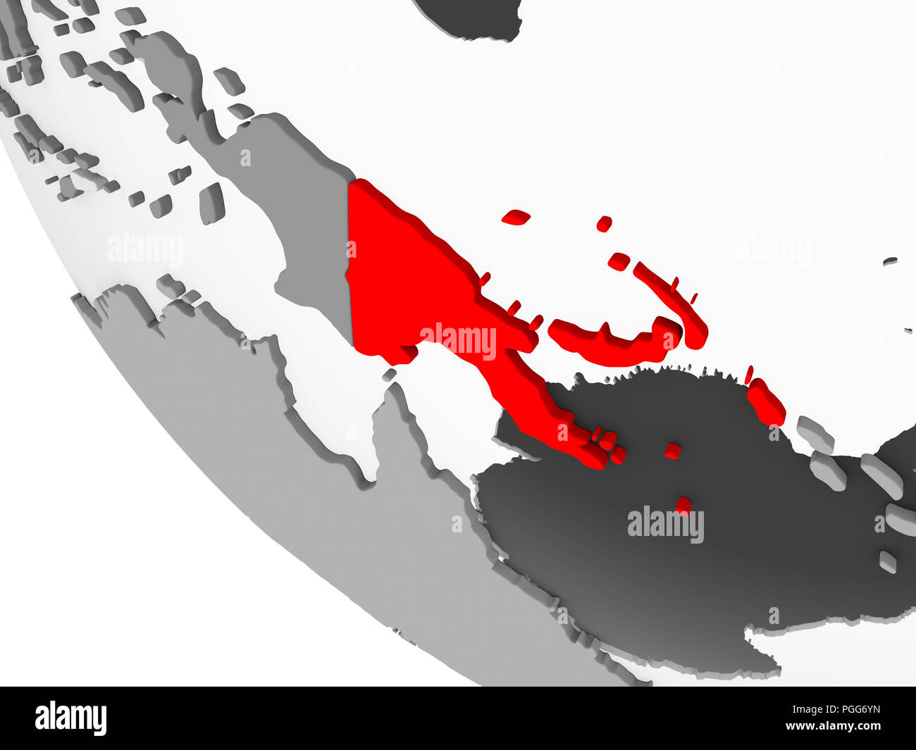Papua New Guinea in red on simple grey political globe with visible ...