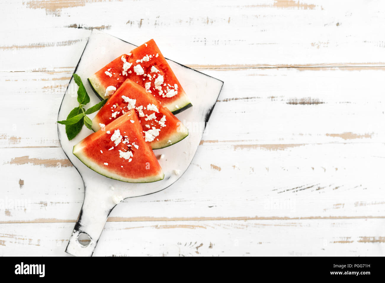Top view of watermelon slices on white background Stock Photo - Alamy