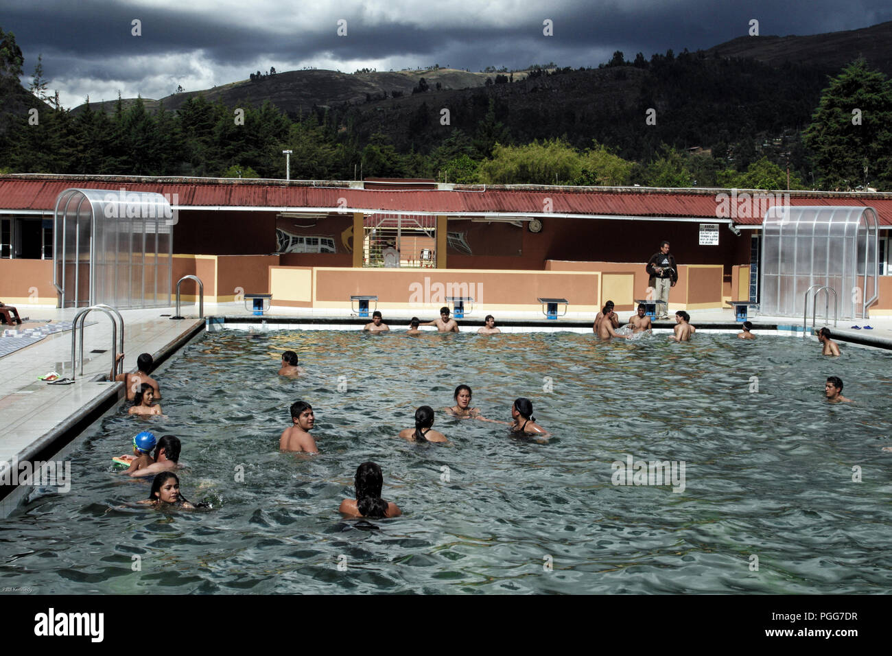 People bathing in Los Baños del Inca in Cajamarca, Peru Stock Photo - Alamy