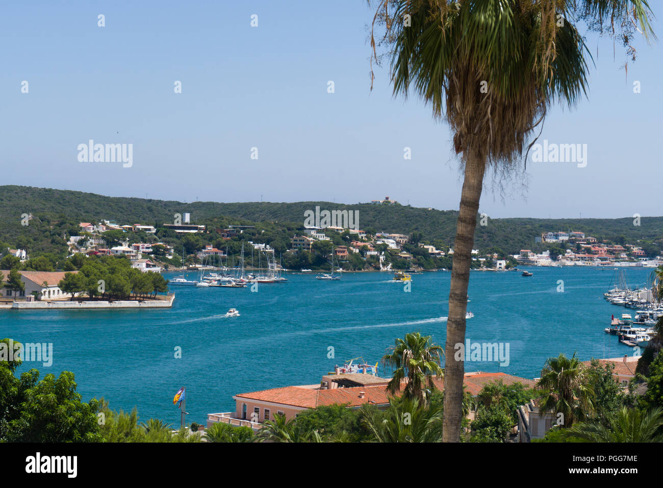 Elevated view of Mahon Harbour, Menorca, balearic Islands, Spain Stock ...