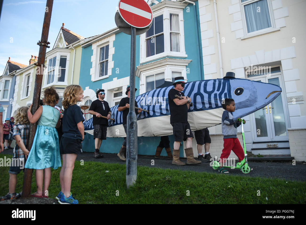 harbor Aberaeron WEST WALES UK bands and a parade led by a 20-foot fish ...