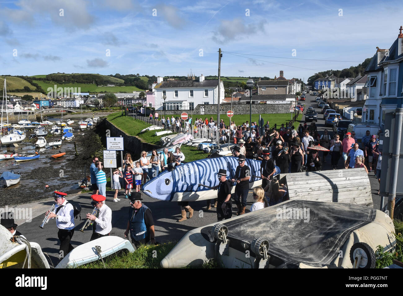 harbor Aberaeron WEST WALES UK bands and a parade led by a 20-foot fish ...