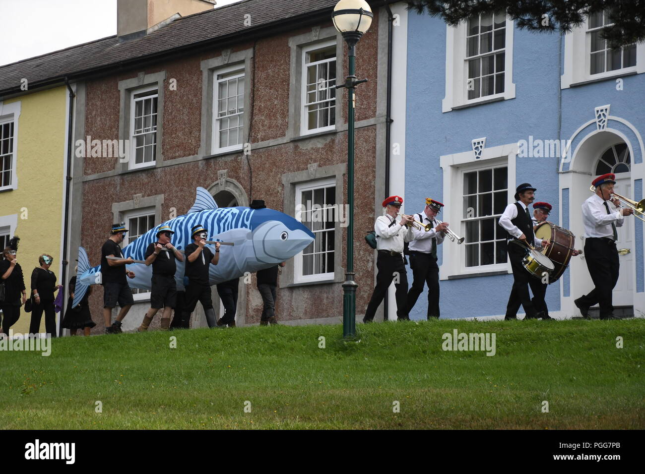 harbor Aberaeron WEST WALES UK bands and a parade led by a 20-foot fish ...
